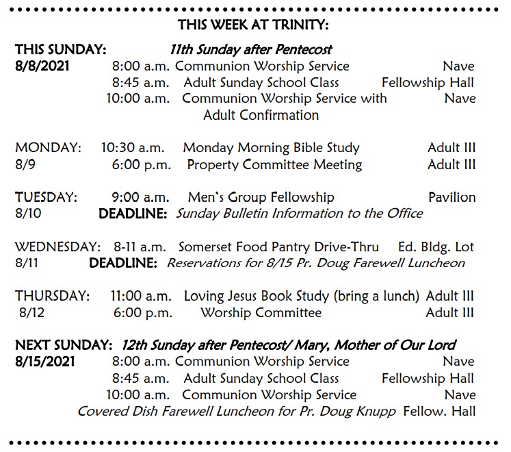 Upcoming Events - Trinity Evangelical Lutheran Church