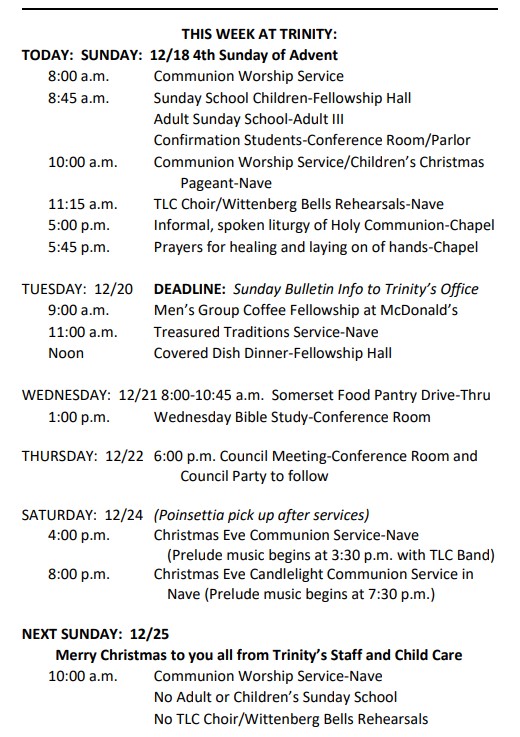 Upcoming Events - Trinity Evangelical Lutheran Church
